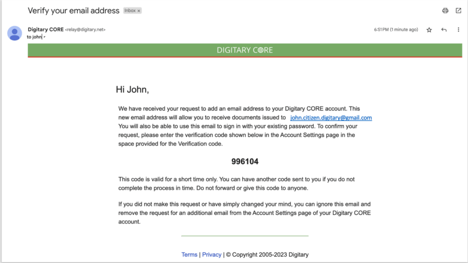 You will have received an email notification with a verification code ...
